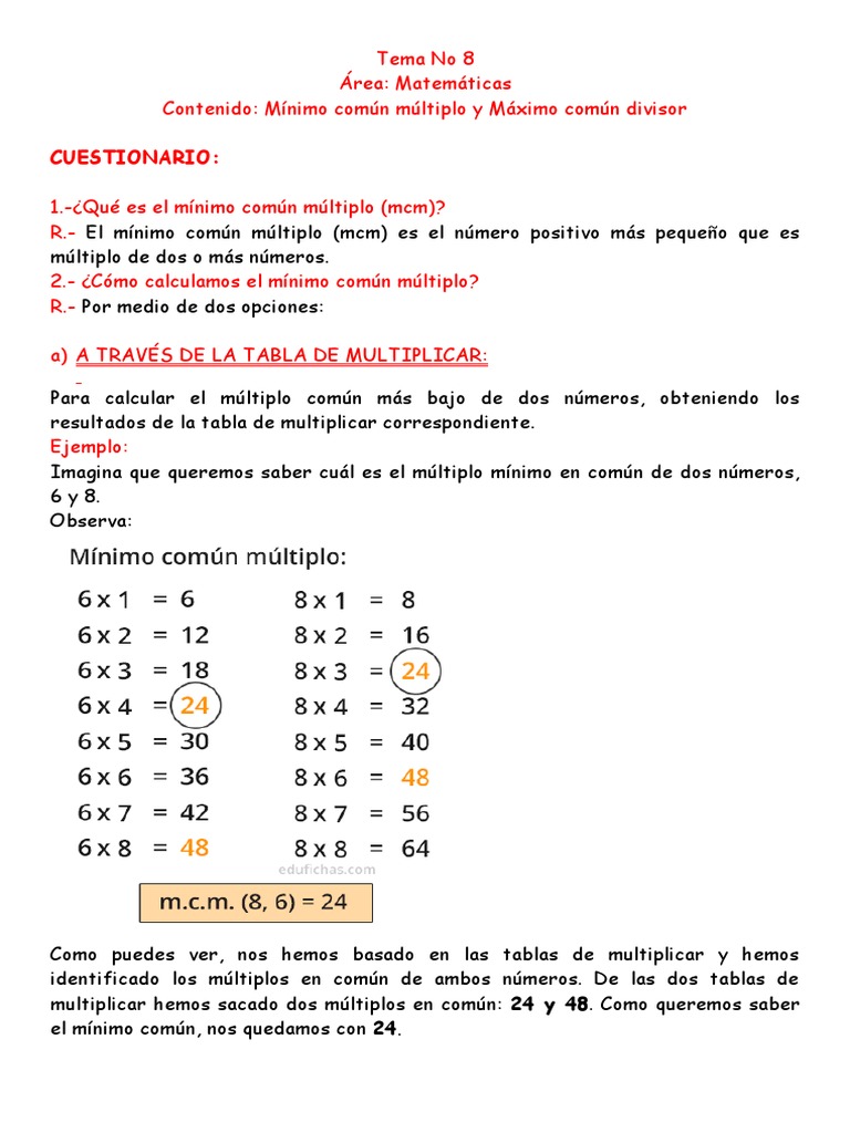 Tema No 8 - MCM Y MCD | PDF