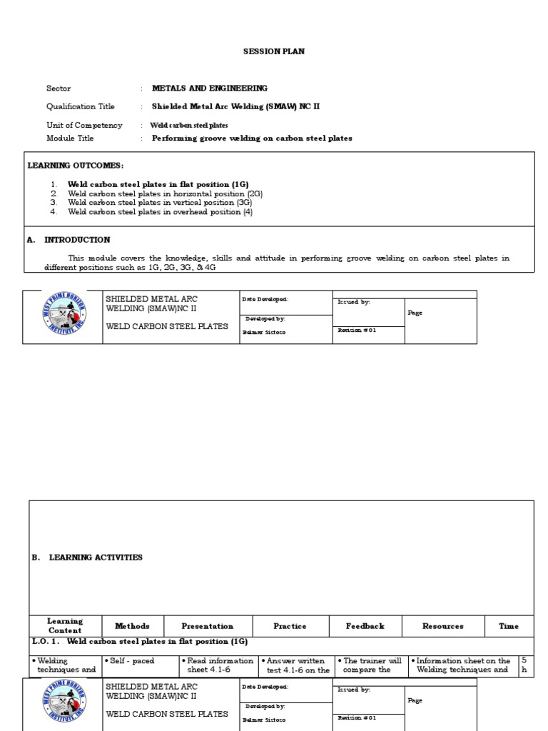 Session Plan | PDF | Welding | Construction