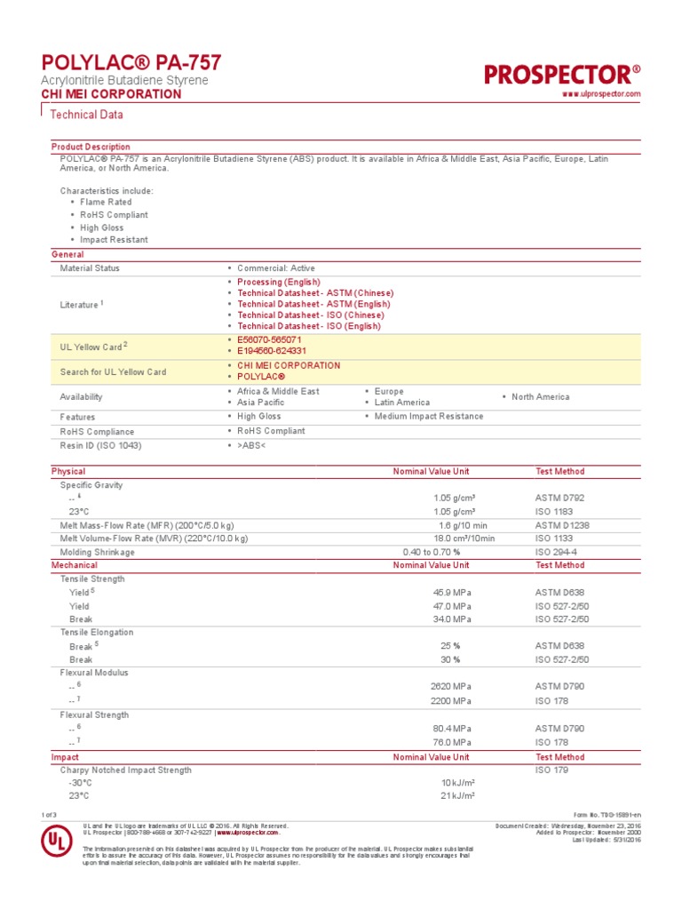 ABS CHIMEI Pa-757 | PDF | Materials | Chemical Substances