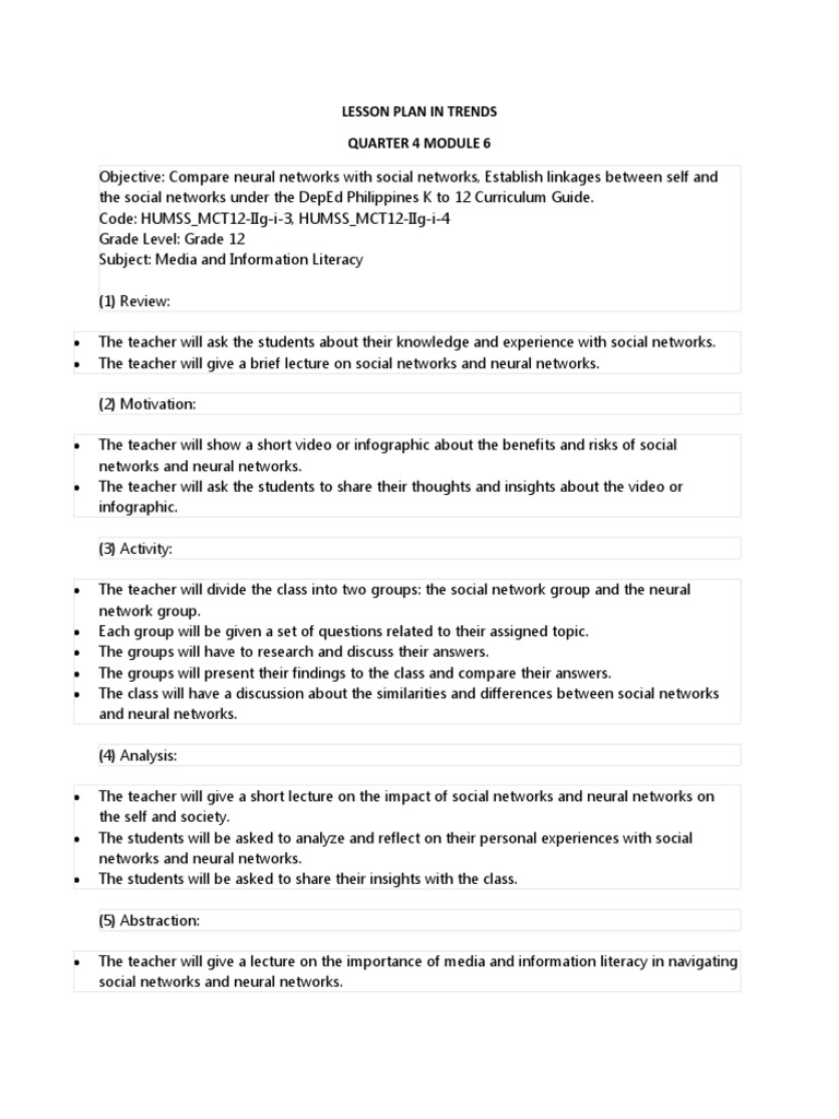 Lesson Plan in Trends Module 6 | PDF