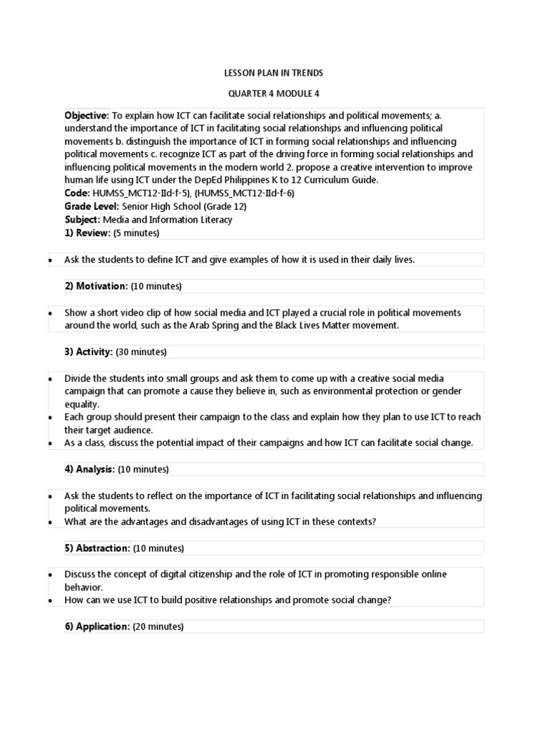 Lesson Plan in Trends Module 4 | PDF | Educational Technology ...
