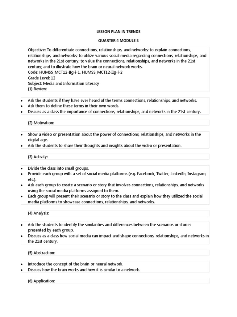 Lesson Plan in Trends Module 5 | PDF
