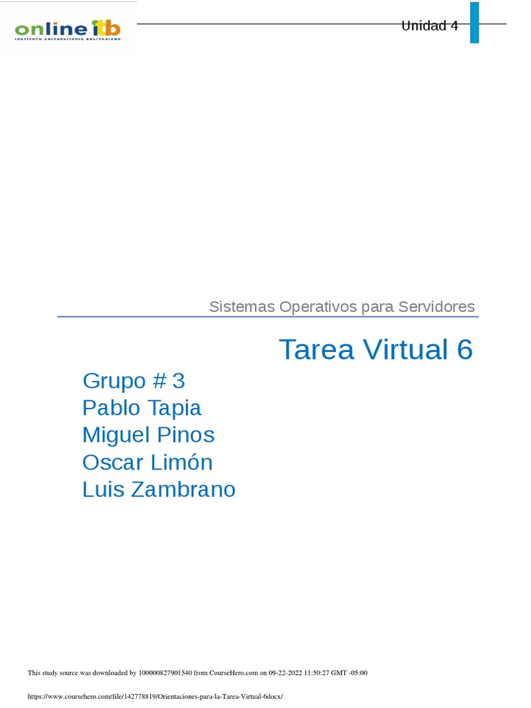 Orientaciones para La Tarea Virtual 6 | PDF | Windows Server 2008 | Memoria de acceso aleatorio