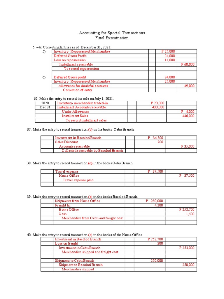 Accounting For Business Transaction Final Exam | PDF | Cost Of Goods Sold | Cost