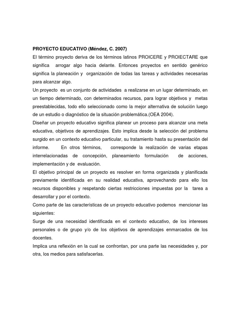 Que Es Un Proyecto Educativo | PDF | Planificación | Evaluación