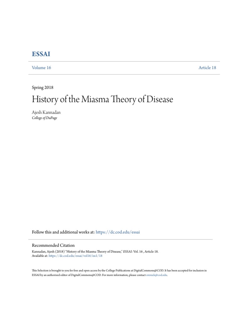 History of The Miasma Theory of Disease | PDF
