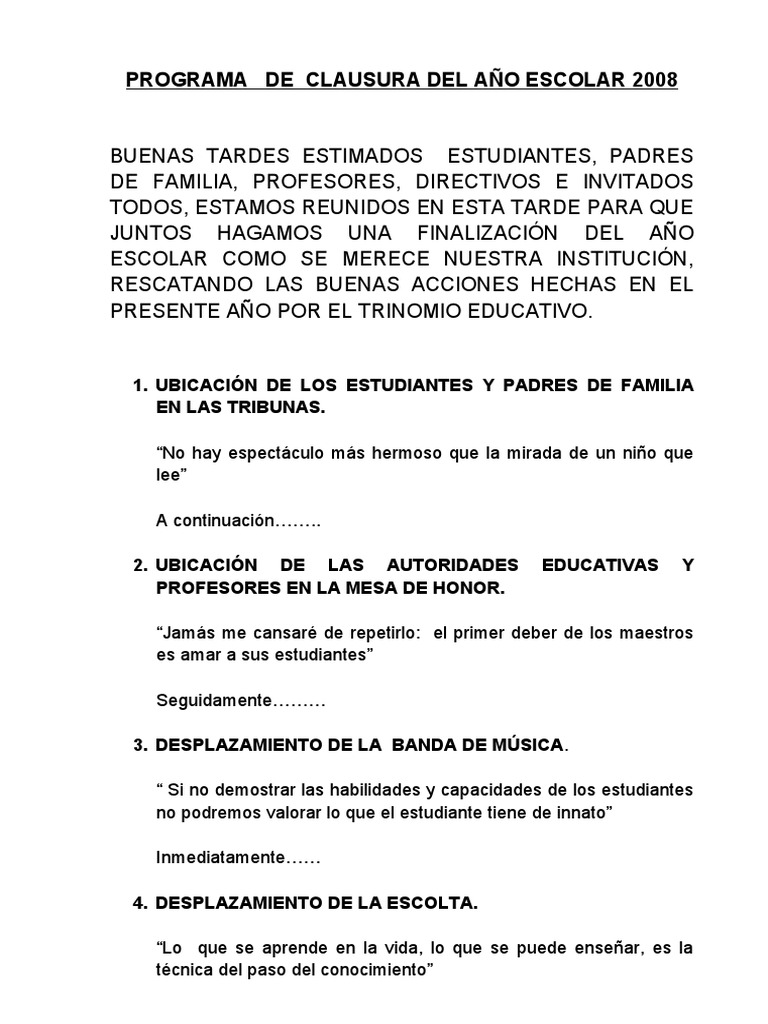 Programa de Clausura Del Año Escolar | PDF | Ciencias sociales