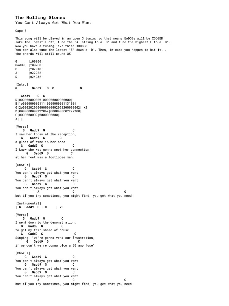 Chords - The Rolling Stones - You Cant Always Get What You Want | PDF | Song Structure | Songs