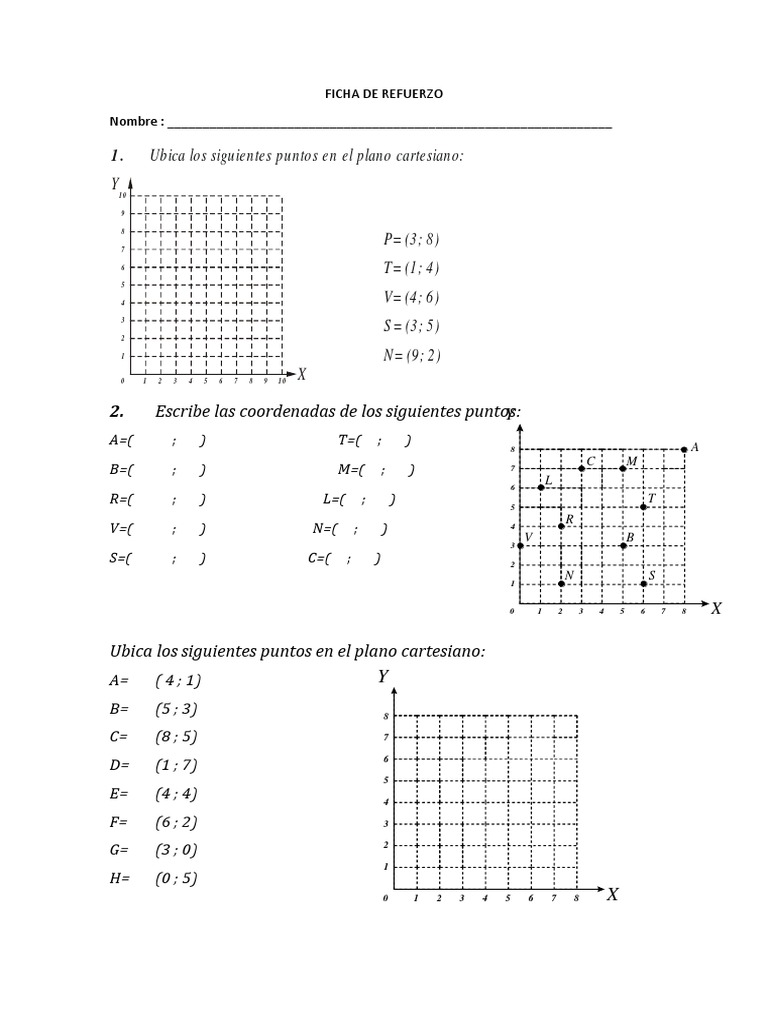 Hojas De Trabajo De Pares Ordenados Práctico N°1 MAT 101 SX Y CB 1