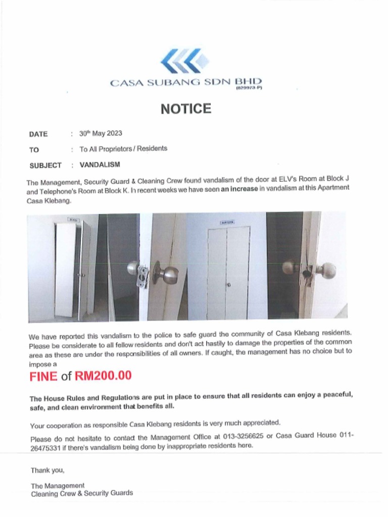 Memo Notice of Vandalism | PDF