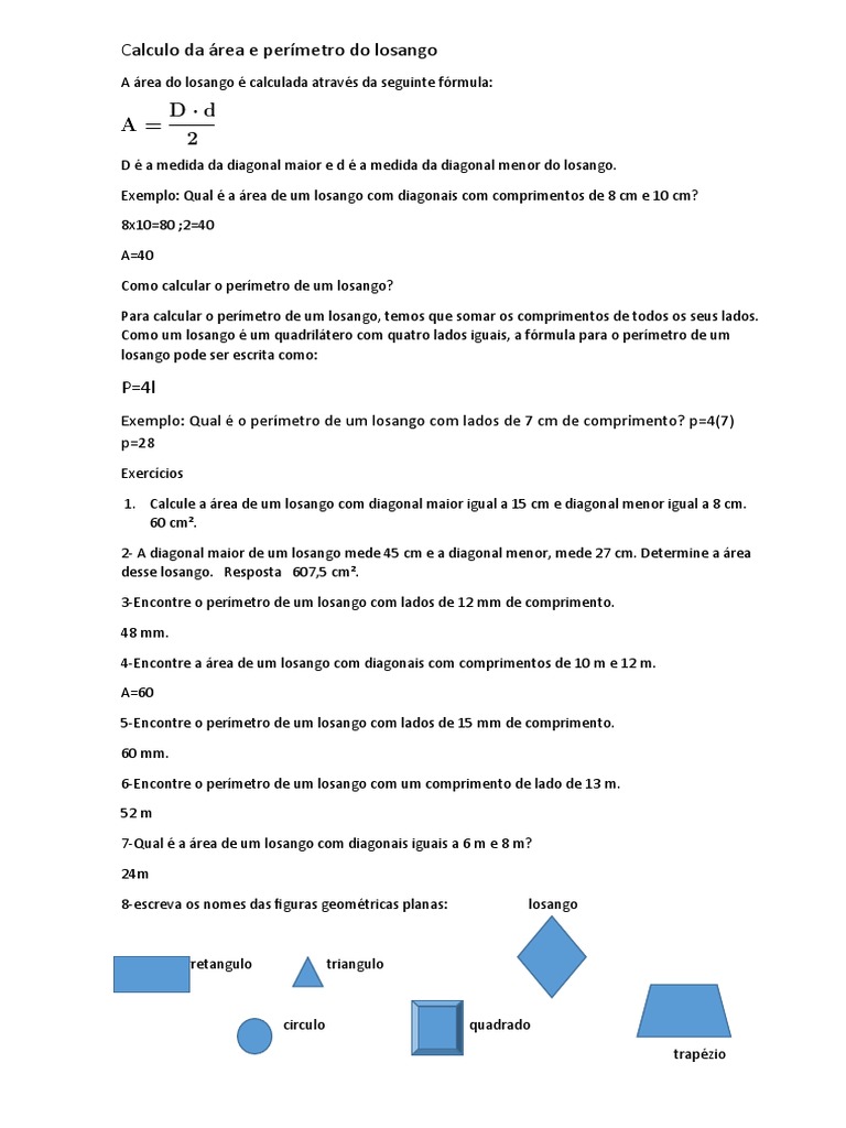 Calculo Da Área e Perímetro Do Losango | PDF