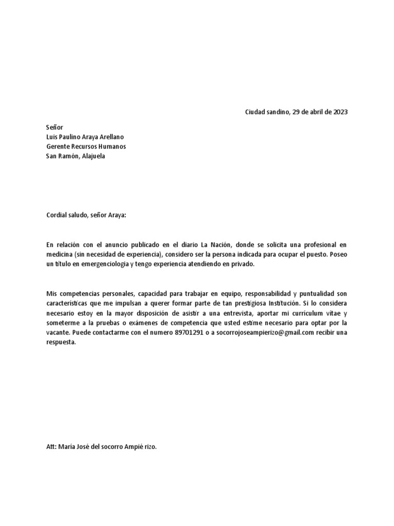 Carta de Solicitud de Empleo | PDF