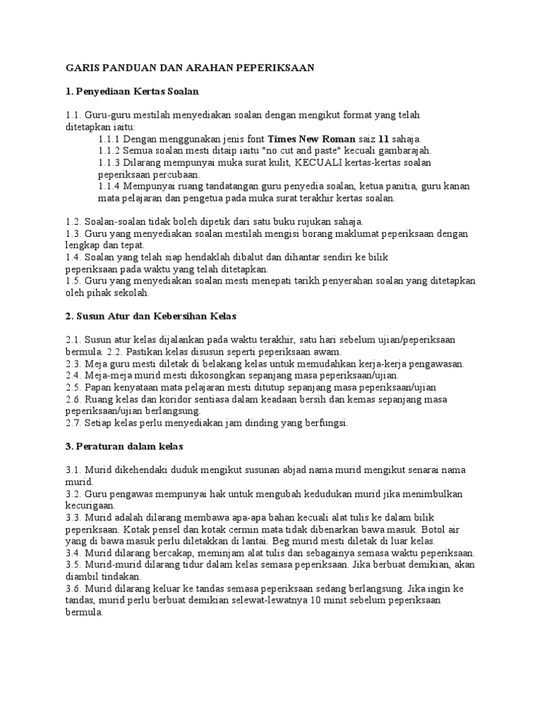 Garis Panduan Dan Arahan Peperiksaan | PDF