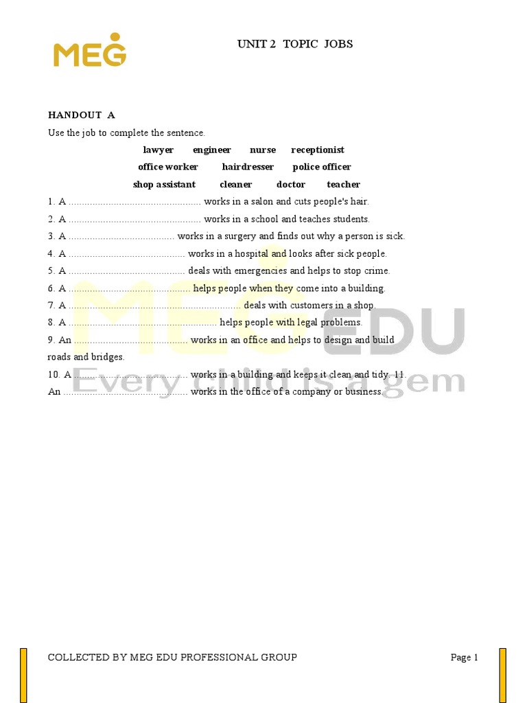 Unit 2 Jobs Handouts | PDF | Career & Growth | Self-Improvement