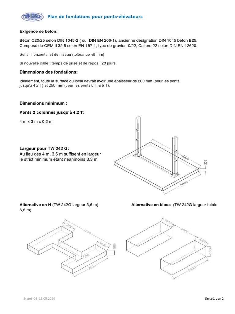 Twinbusch Fundamentplan 2-Saeulen-Hebebuehnen FR | PDF | Fondation ...