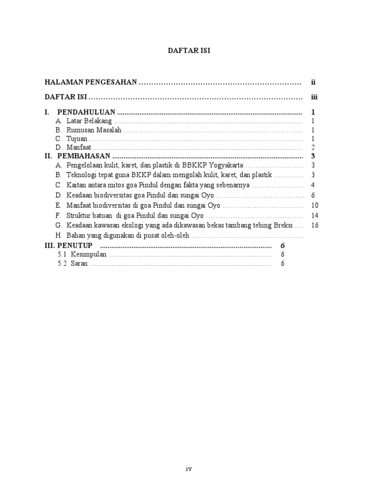 Contoh Daftar Isi Outing Class | PDF