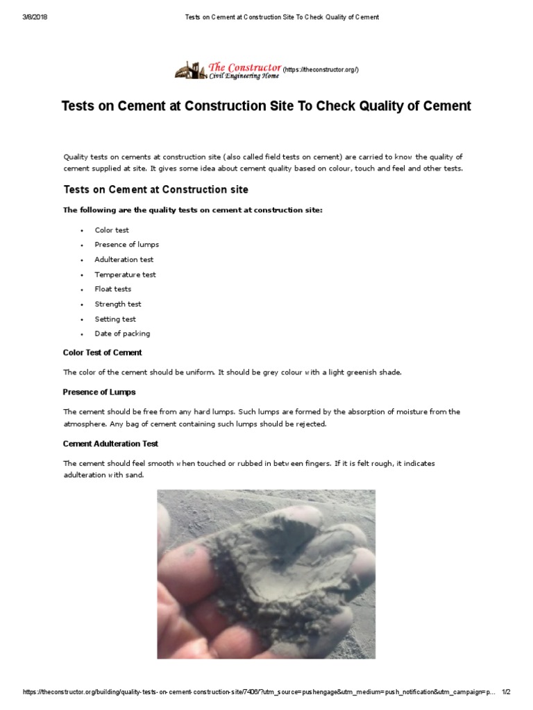 Tests On Cement at Construction Site To Check Quality of Cement | PDF ...