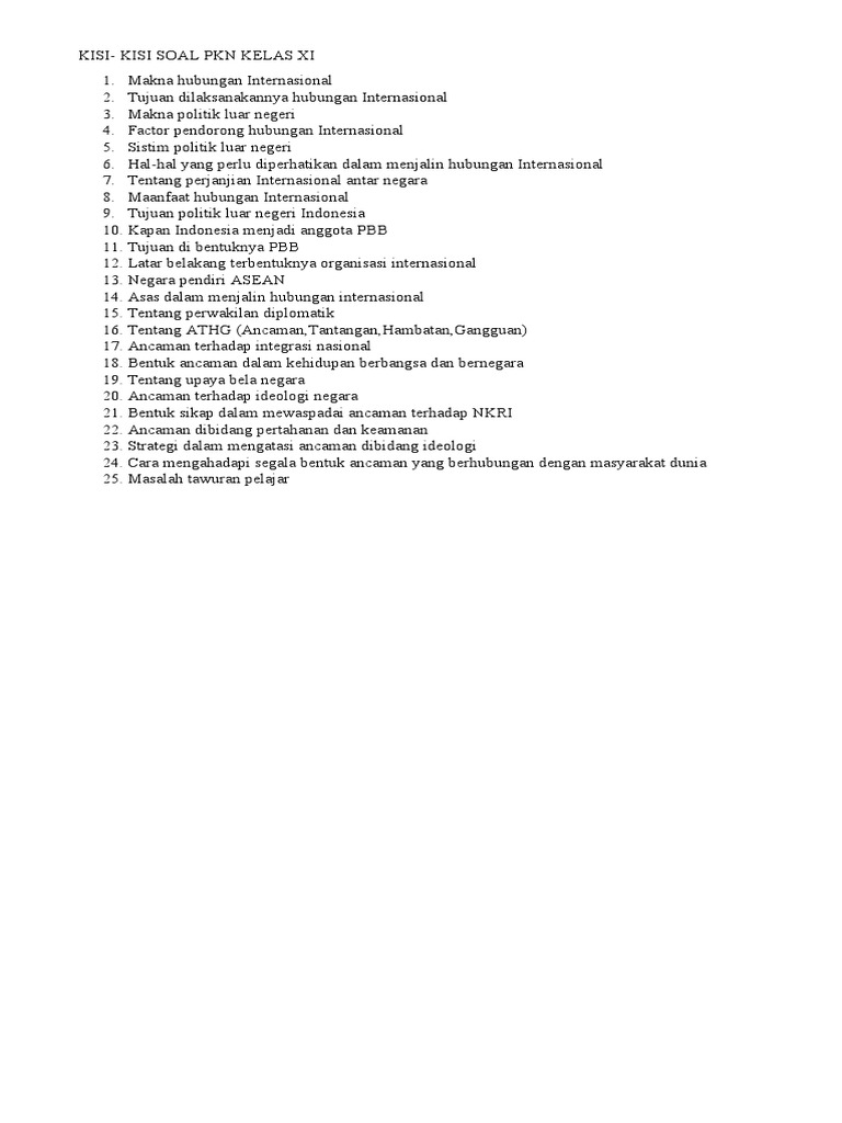 Kisi - Kisi Soal PKN Kelas Xi | PDF
