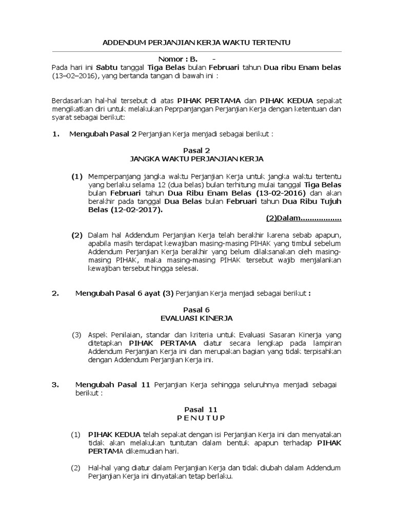 Addendum Kontrak Ivo Oktaver | PDF