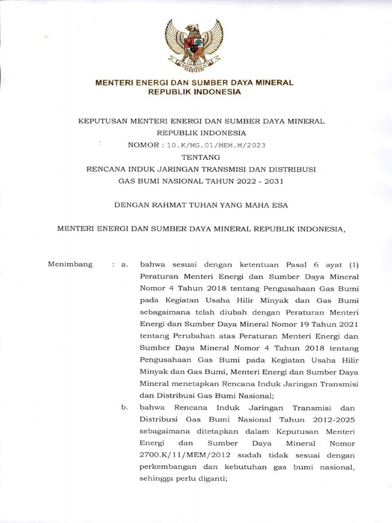 Kepmen Esdm 10.k.mg.01.mem.m.2023 TTG Rijtdgbn | PDF | Teknologi & Rekayasa