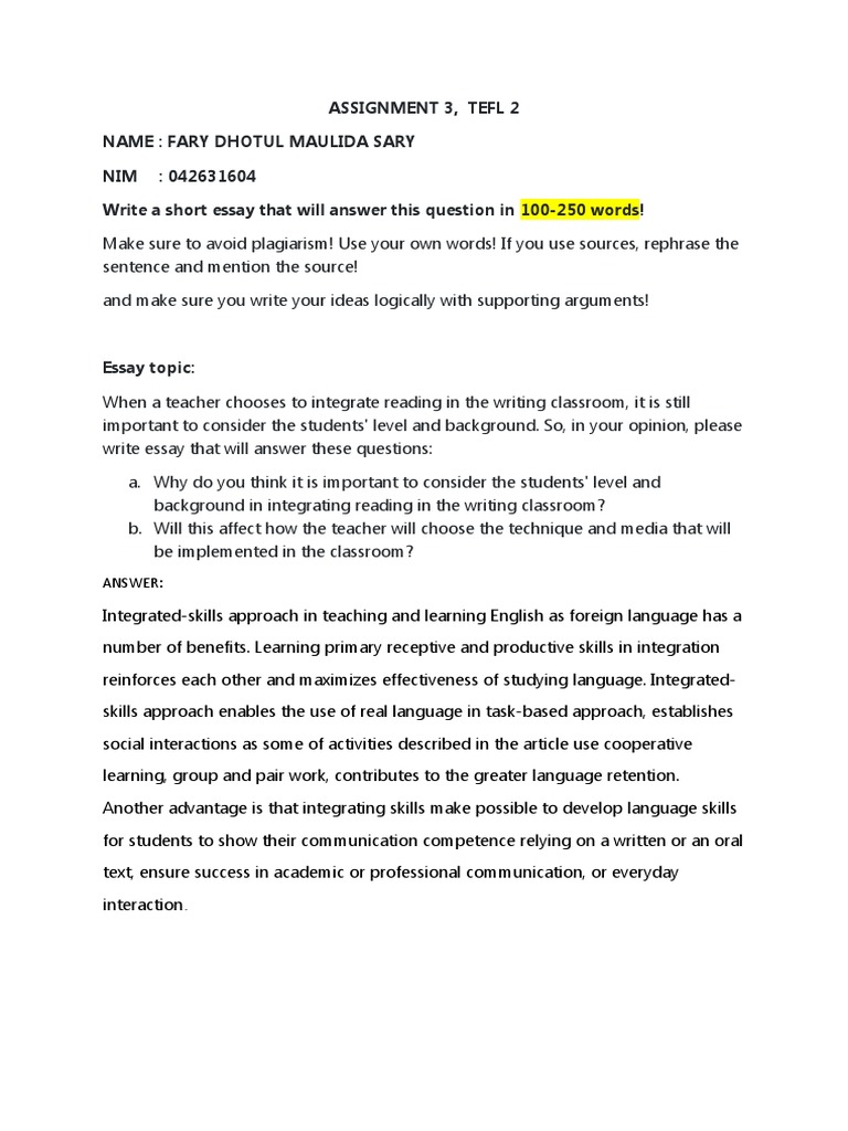 Assignment 3-TEFL 2 | PDF