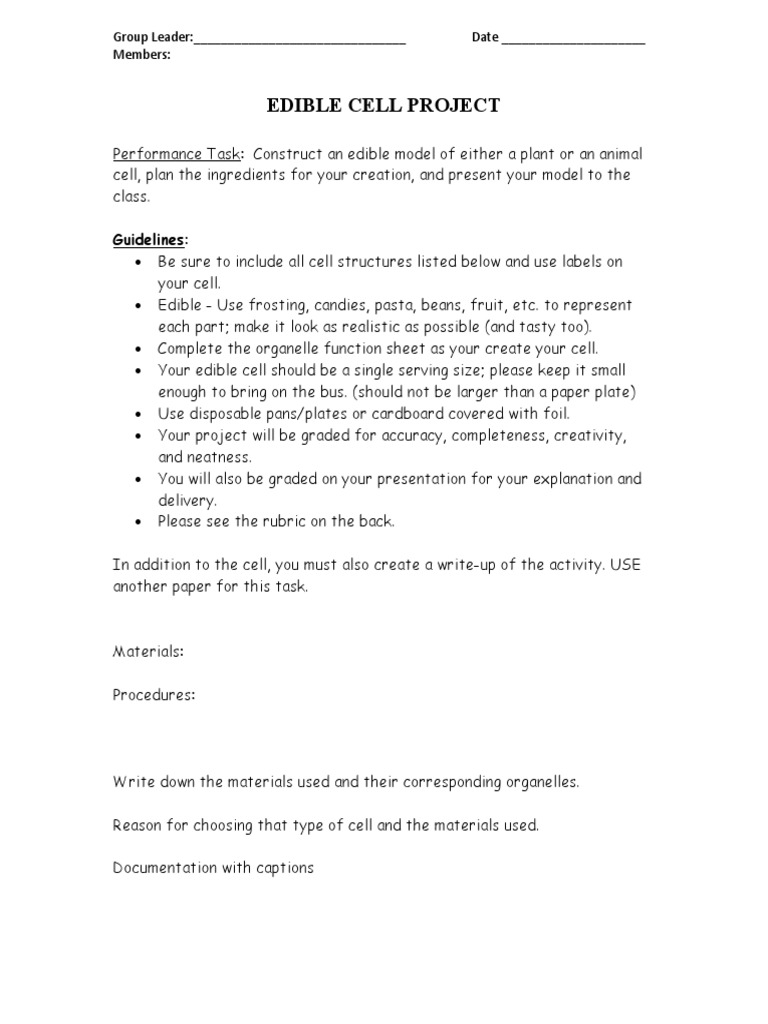 Edible Cell ModelProject_and_Rubric | PDF | Cell (Biology)