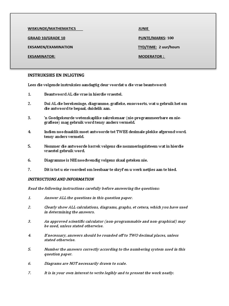 Grade 10 June Exam Paper 1 | PDF