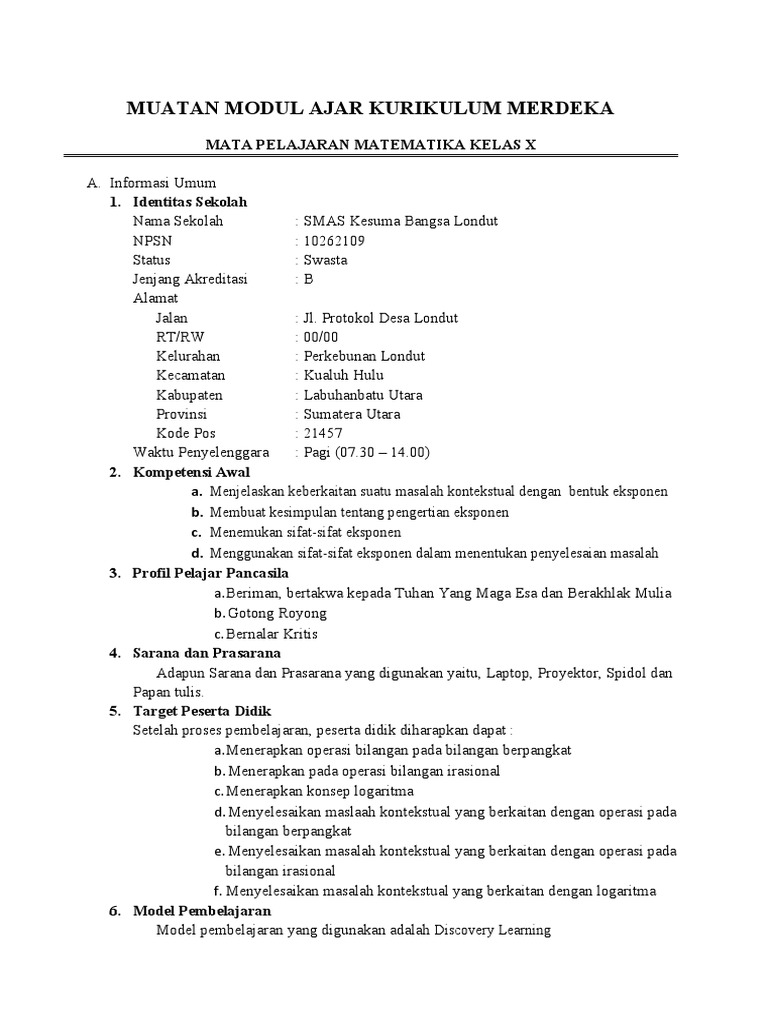 Muatan Modul Ajar Kurikulum Merdeka | PDF