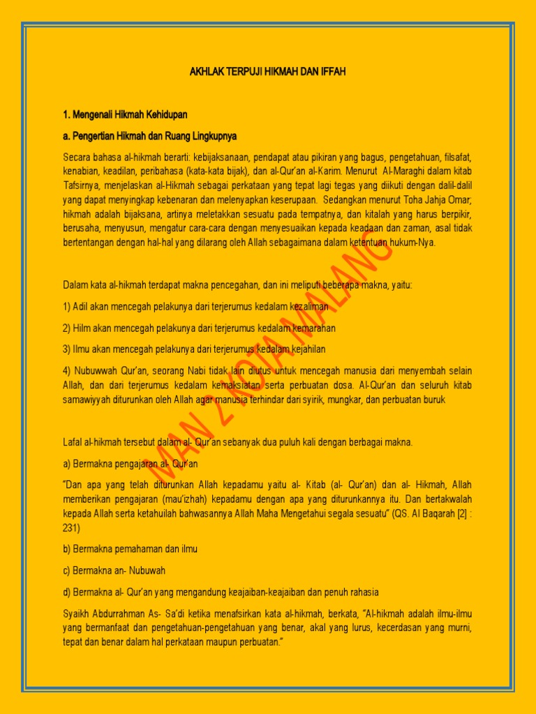 Akhlak Terpuji 1 (Hikmah Dan Iffah) | PDF