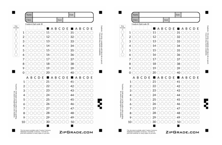 50 Item Answer Sheets | PDF