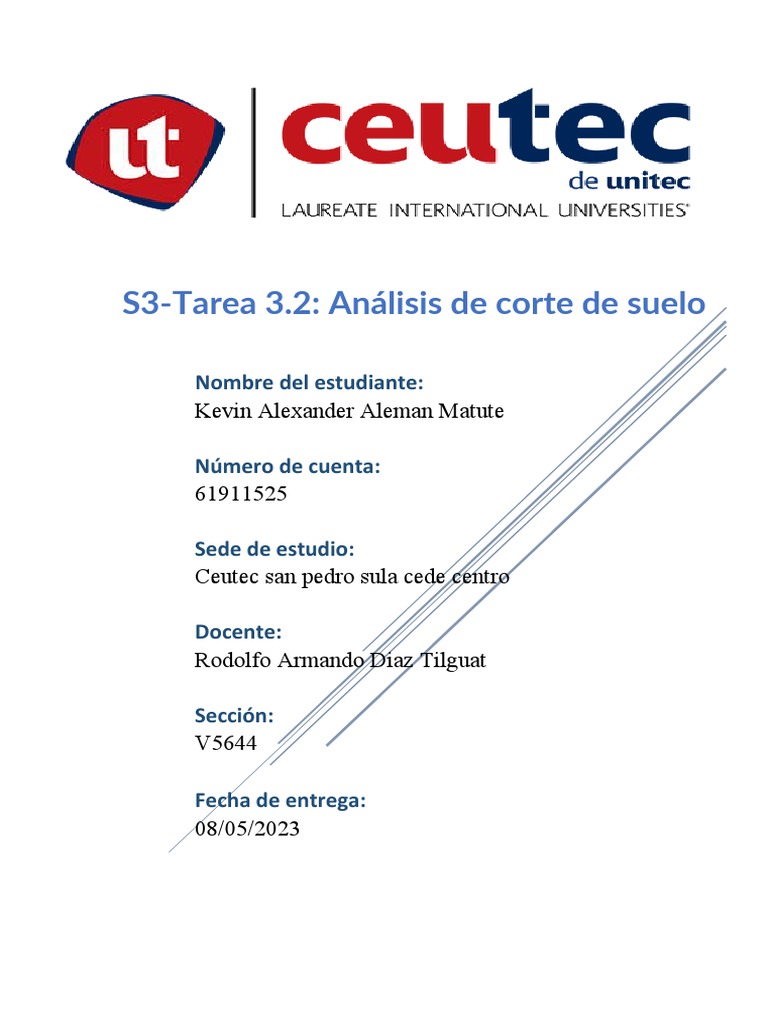 S3 Tarea 3 2 Análisis de Corte de Suelo | PDF