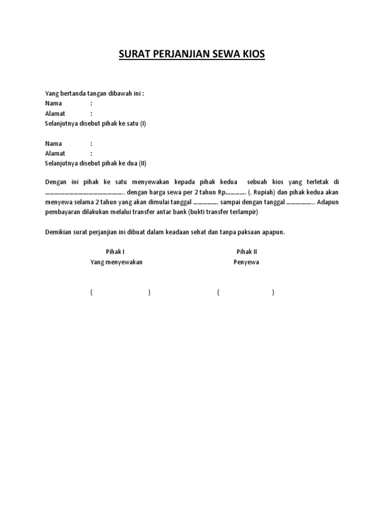 Surat Perjanjian Sewa Kios Ok | PDF