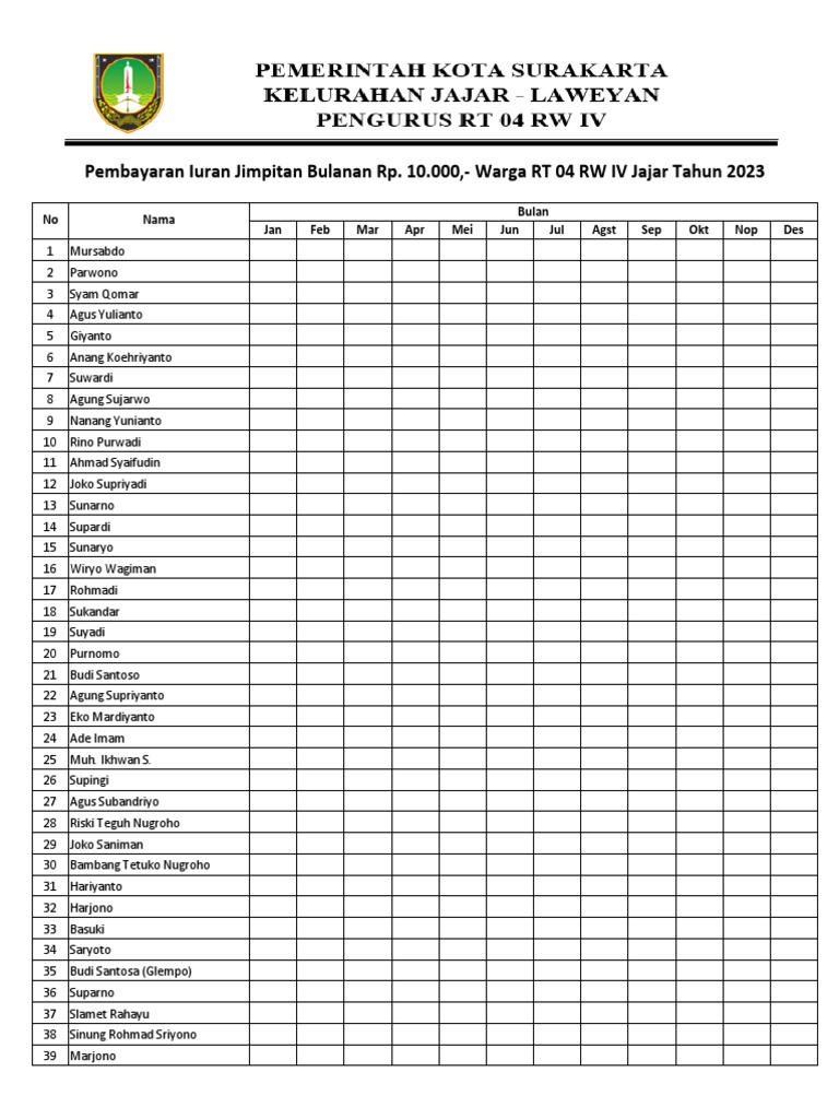 Iuran Kas RT | PDF