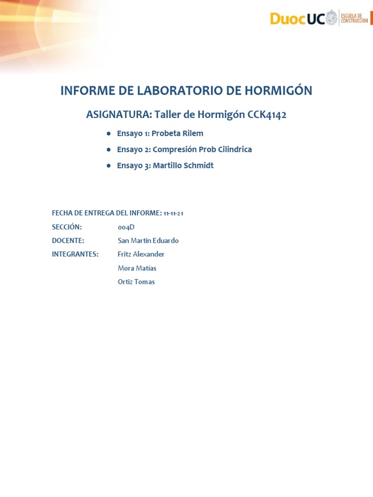 1 1 3 Formato Informe Tecnico1.1 | PDF | Hormigón | Ciencias fisicas