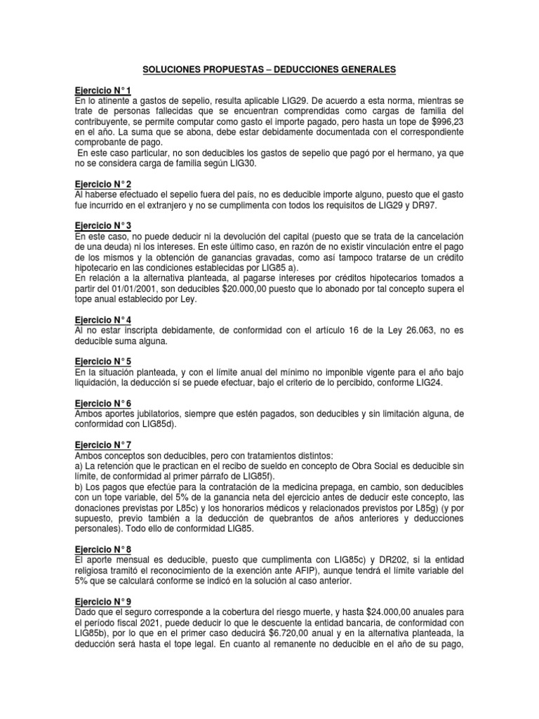 DEDUCCIONES GENERALES - SOLUCIONES | PDF | Impuesto sobre la renta ...