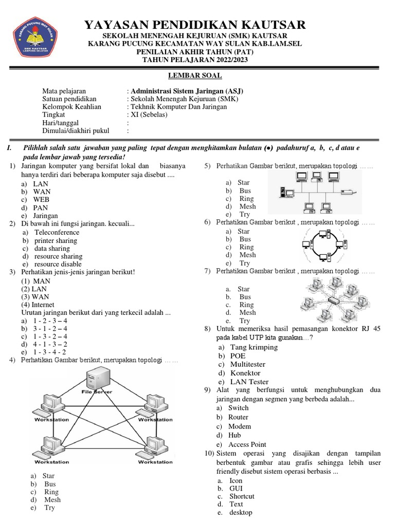 Soal PAT ASJ SMK Kautsar 2022/2023 | PDF | Metode & Bahan Ajar | Teknologi & Rekayasa