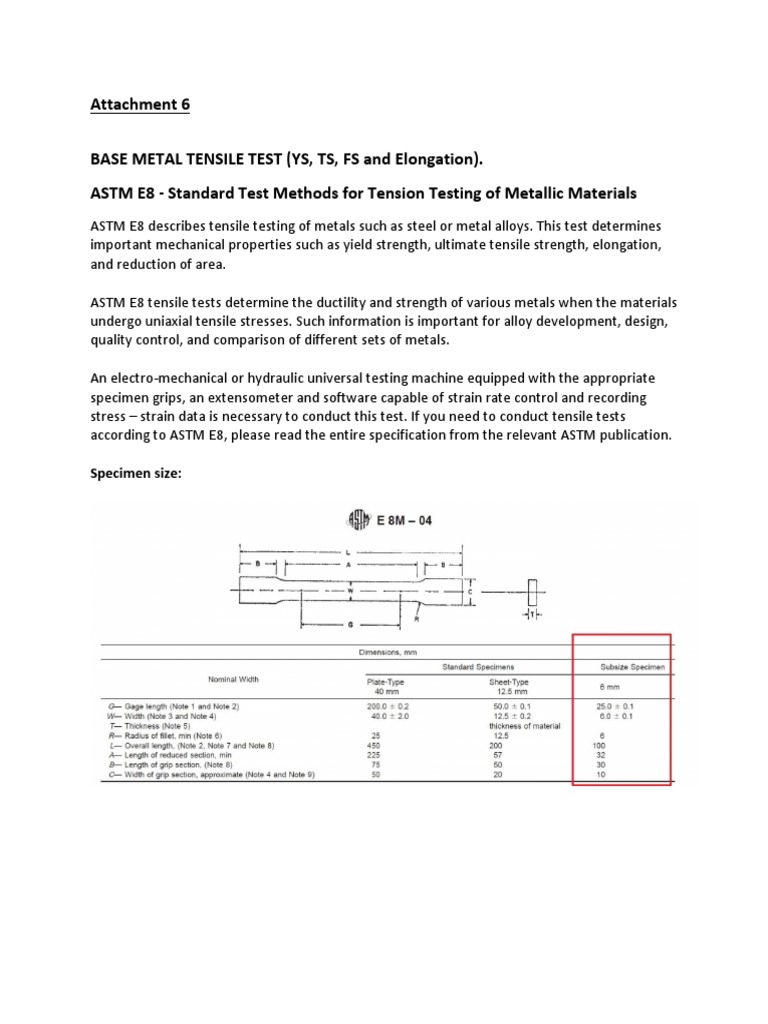 Attachment 6 - BASE METAL TENSILE TEST | PDF