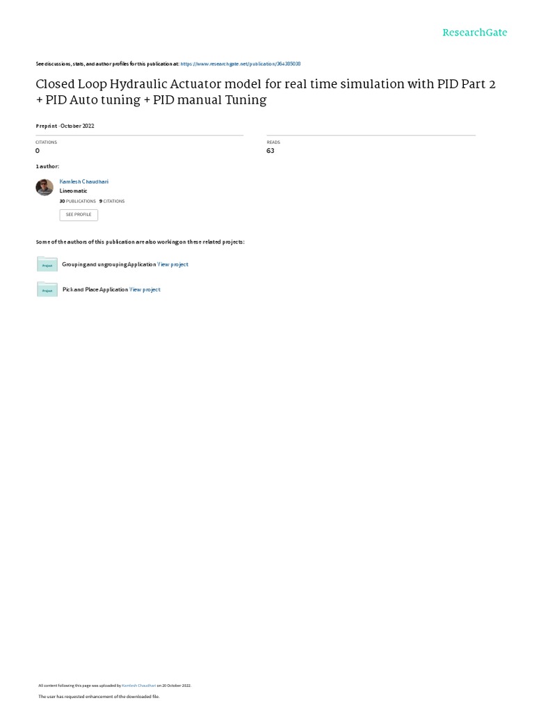 Closed Loop Hydraulic Actuatormodelforrealtimesimulationwith PIDPart 2 ... Closed Loop Hydraulic Actuatormodelforrealtimesimulationwith PIDPart 2 ...