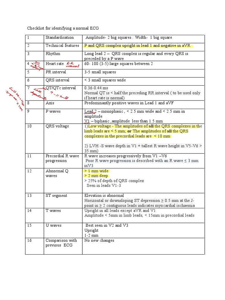 Normal ECG Checklist PDF | Download Free PDF | Electrocardiography ...