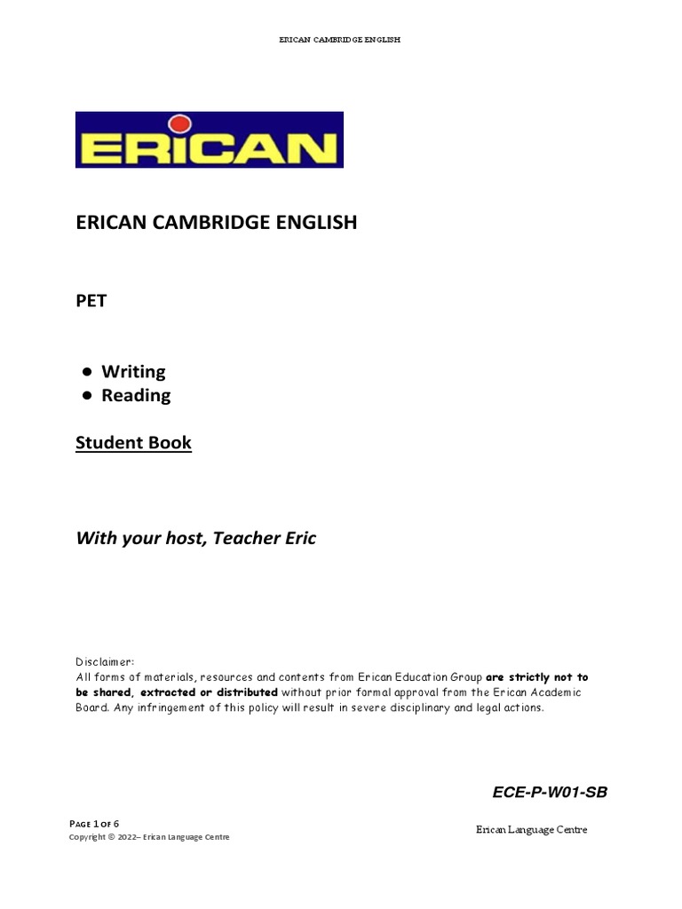 Erican Cambridge English: Writing Reading | PDF | Tent | Camping