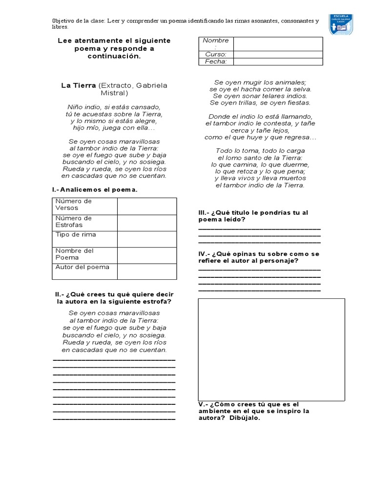 Comprensión de Poemas y Rimas | PDF