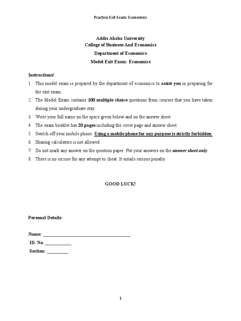 Model Exam - Economics - AAU | PDF | Long Run And Short Run | Exchange Rate