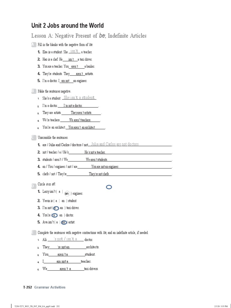 World English 3e Level Intro Grammar Activities Unit 2 Lesson A | PDF