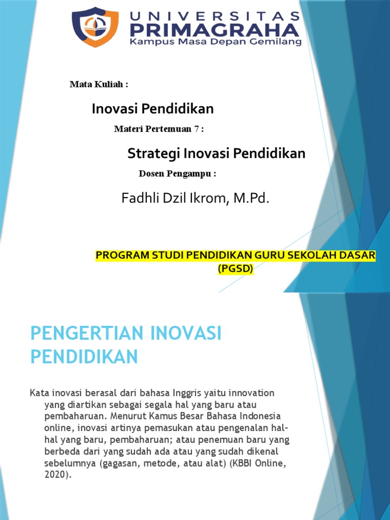 Strategi Inovasi Pendidikan - MK Inovasi Pendidikan - Per7 | PDF