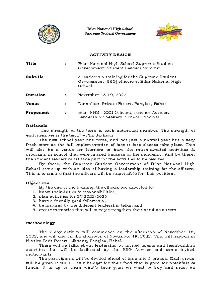 Activity Design - Leadership Training | PDF