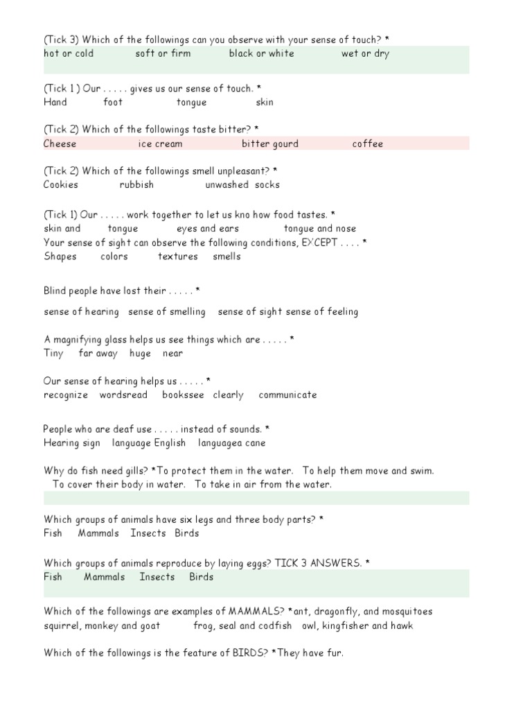Science p3 | PDF | Senses | Taste