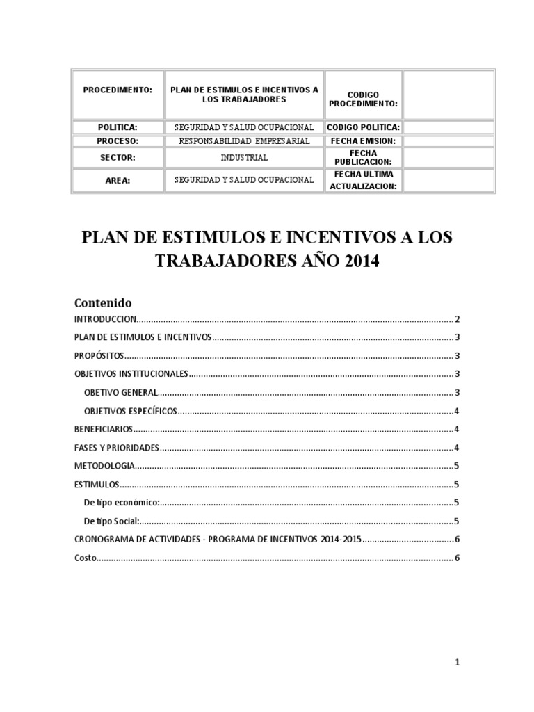 Plan de Incentivos Laborales | PDF