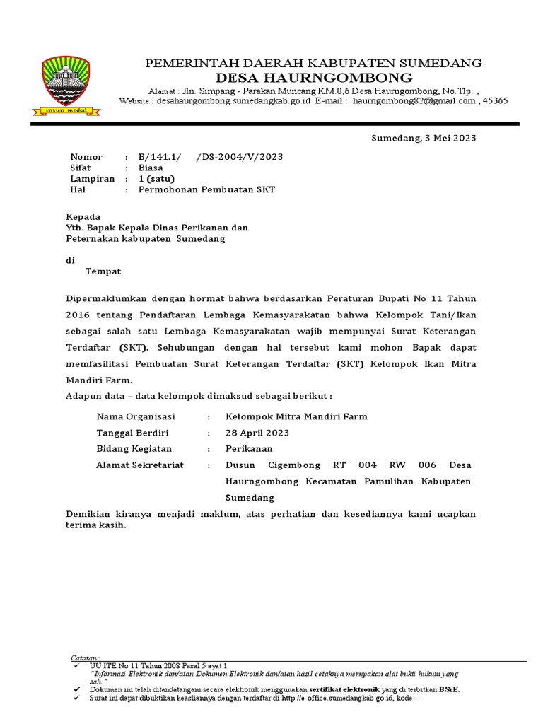 Permohonan SKT Mitra Mandiri Farm | PDF