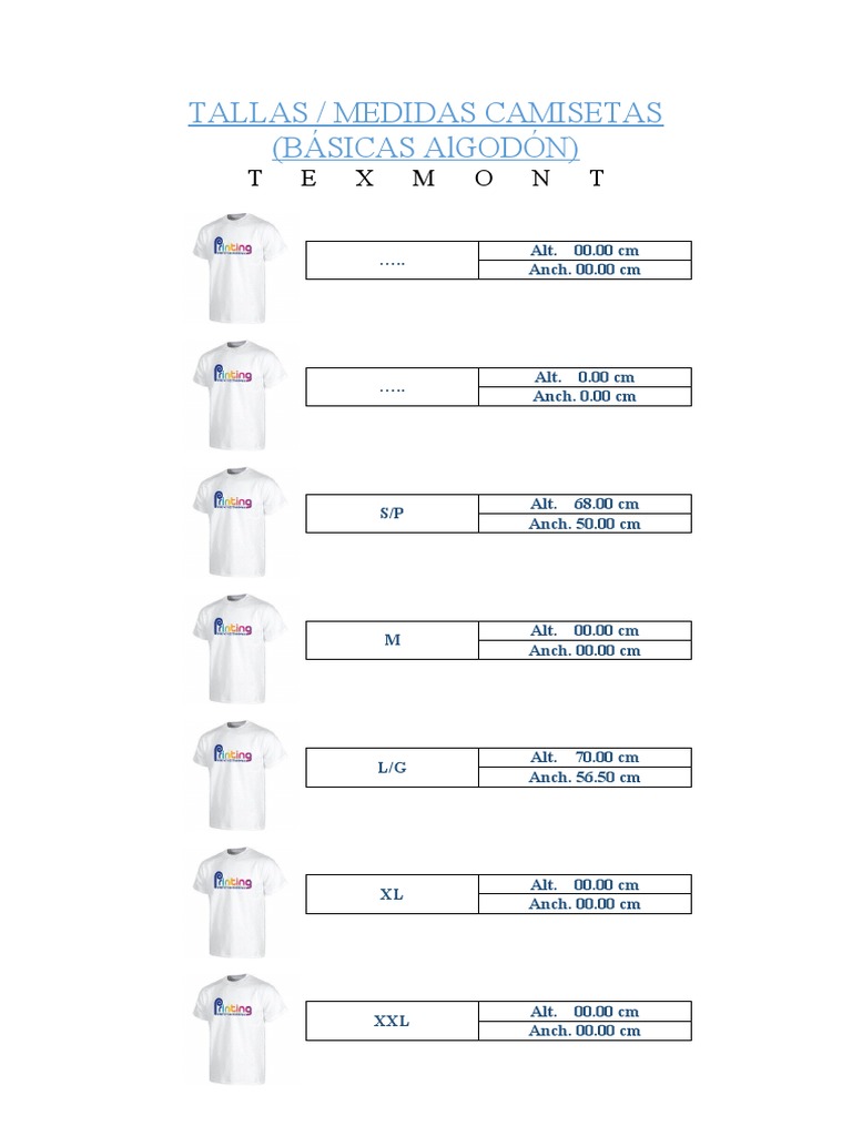 Tallas Camisetas | PDF