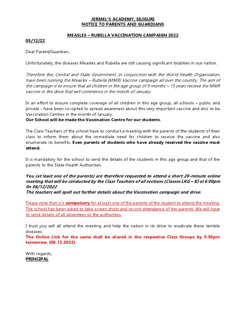MMR Vaccination Notice 2022 | PDF | Social Science | Self-Improvement